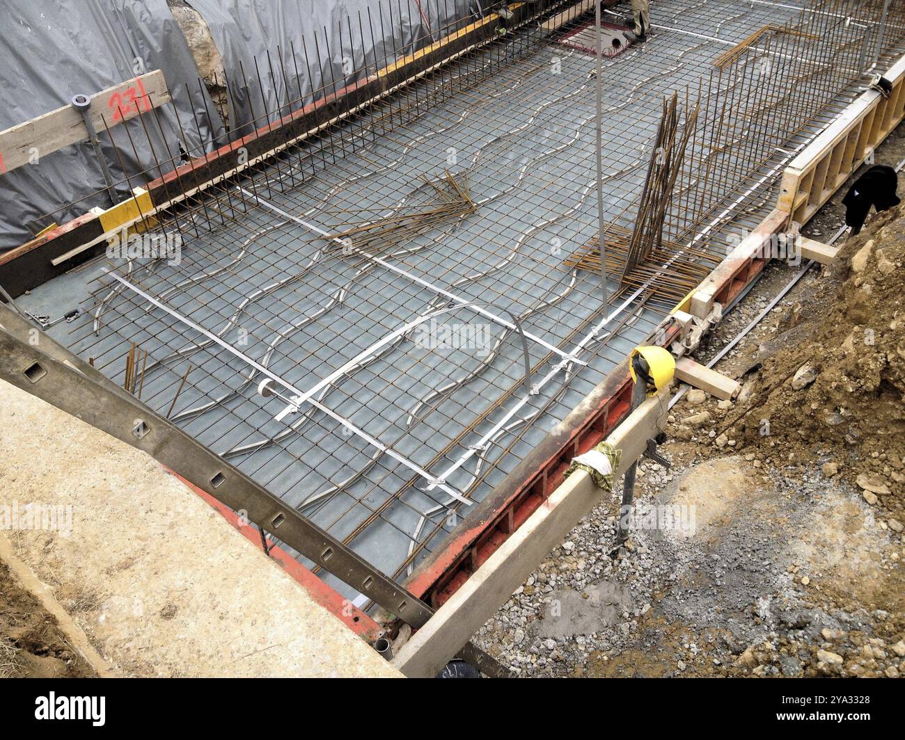 View of a foundation being prepared for filling with concrete Stock ...