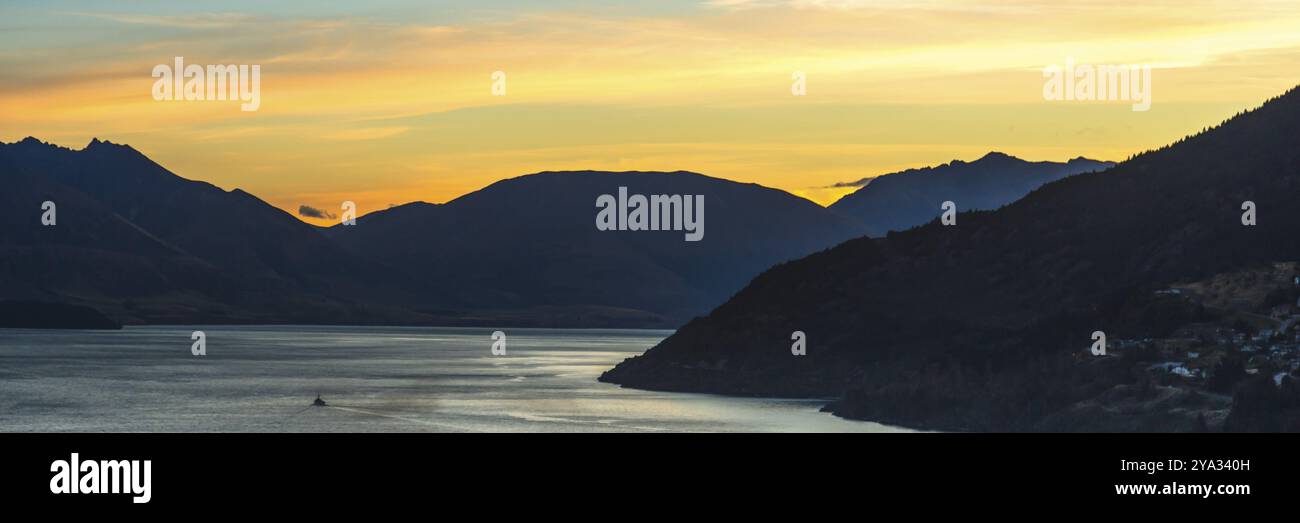 Queenstown in New Zealand. The city of adventure and nature. Web banner ...