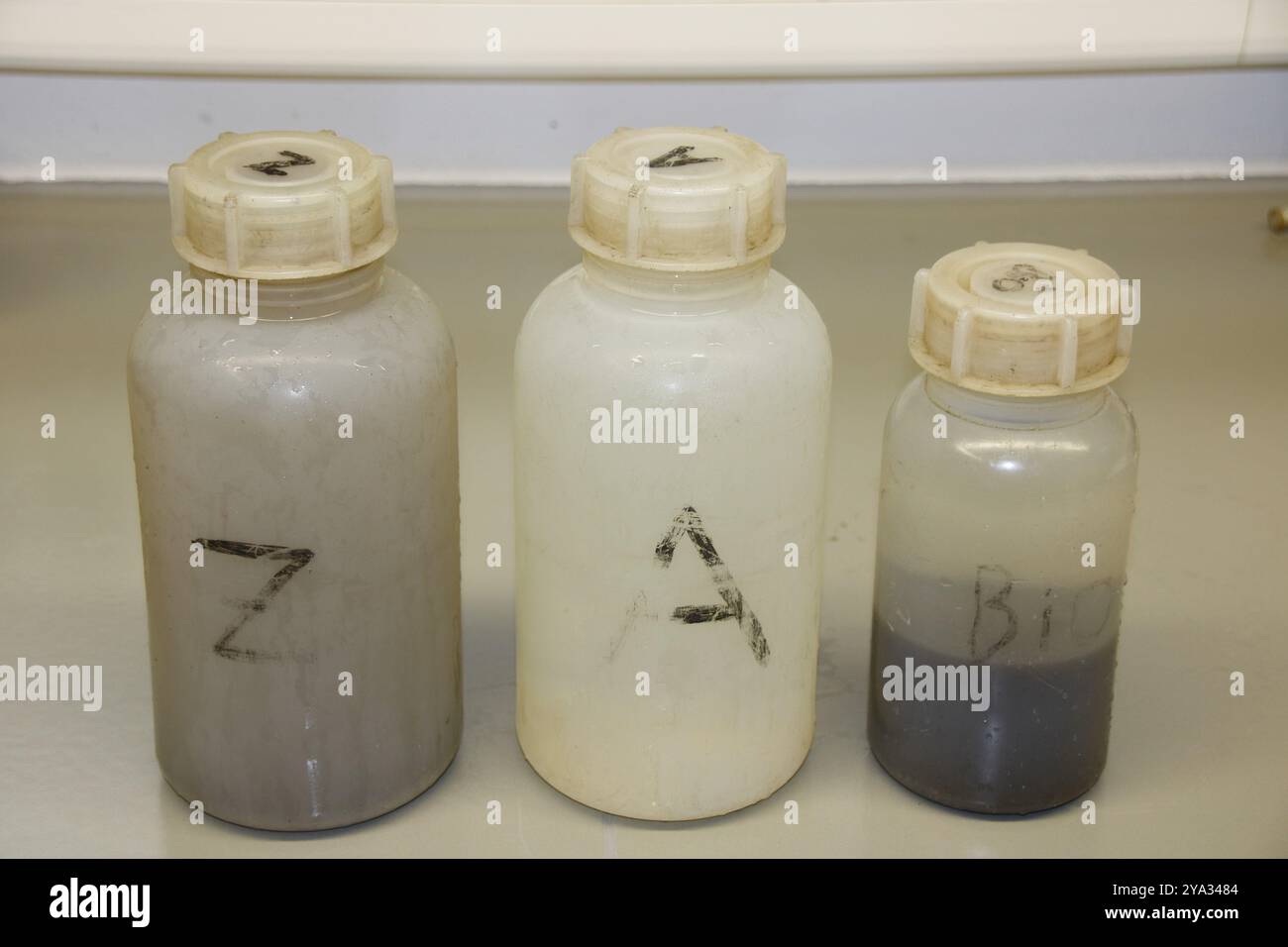 Wastewater sample in the laboratory of a sewage treatment plant in ...