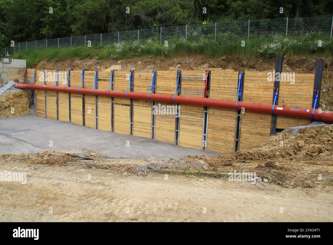 Wastewater pipe in the inlet of a sewage treatment plant was relocated ...