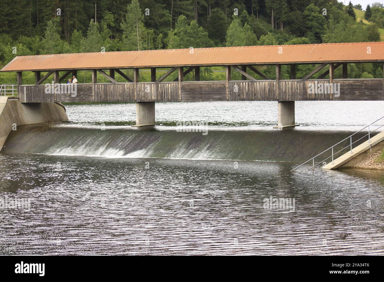 The bridge crosses the Nagold dam in the Black Forest in Baden ...