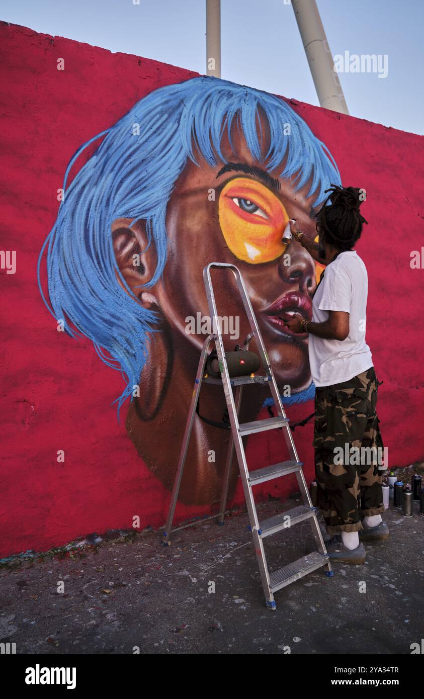 Germany, Berlin, 21.09.2024, Sunday afternoon in Mauerpark, graffiti ...