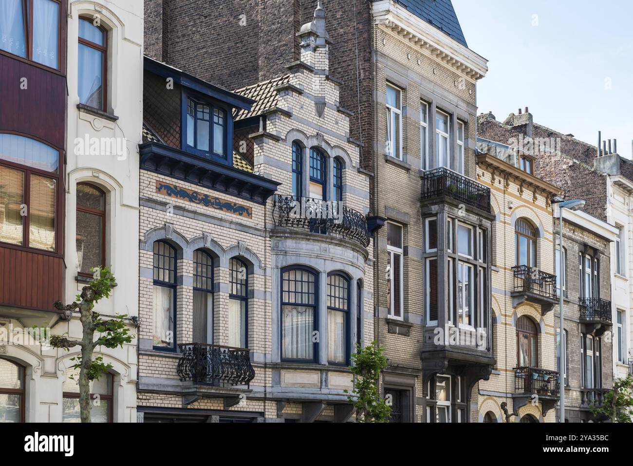 Schaerbeek, Brussels, Belgium, 05 30 2019, Art nouveau facades around ...