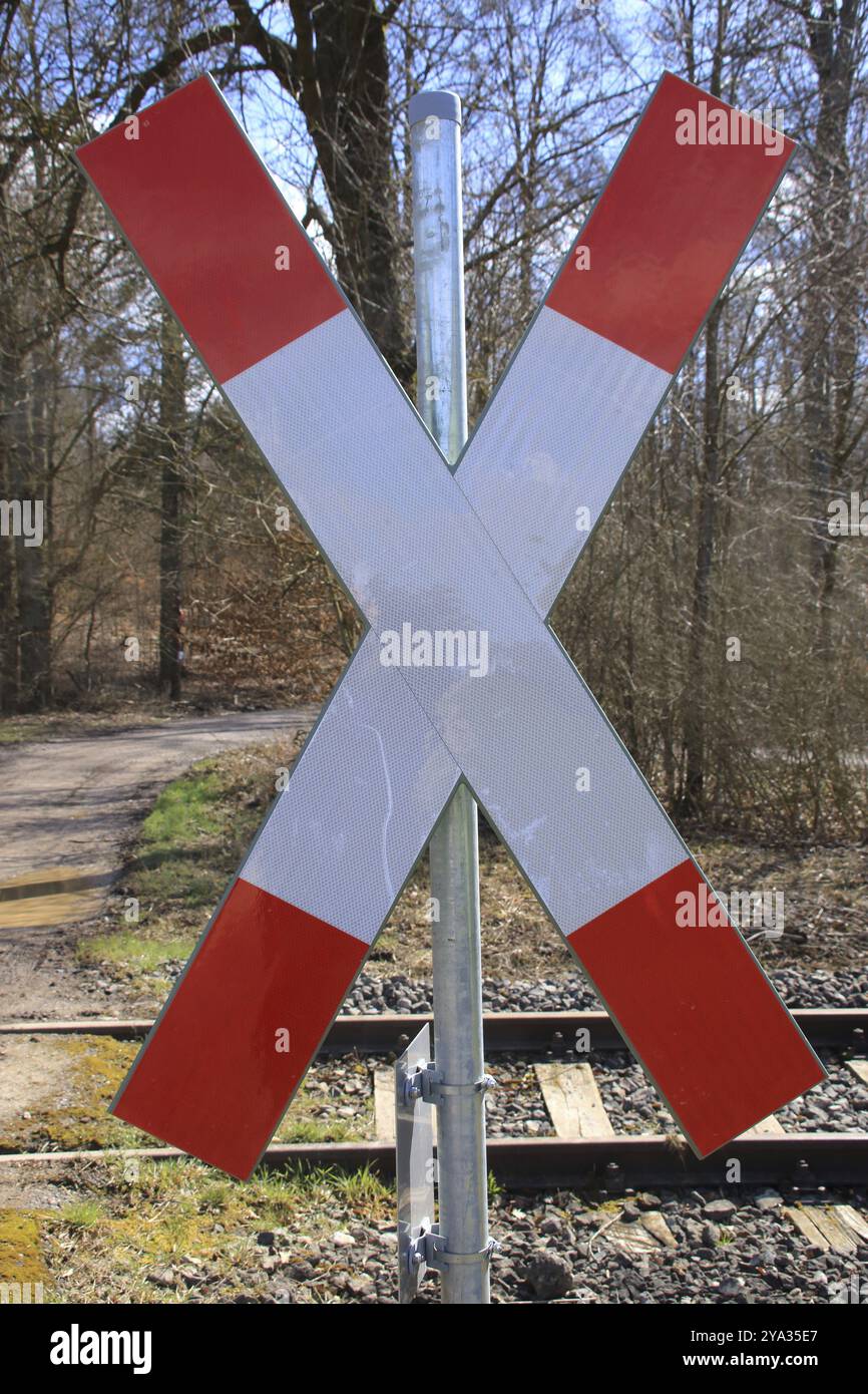 St Andrew's cross at an ungated level crossing near Weissach Stock ...