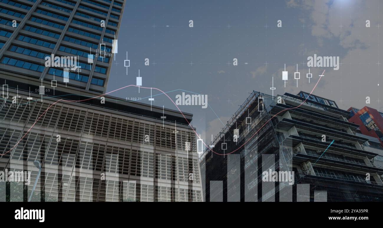 Digital image of graphs moving in the screen with a background of ...