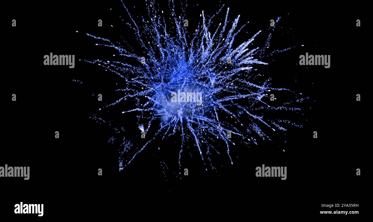 Digital image of blue fireworks exploding against a black background ...