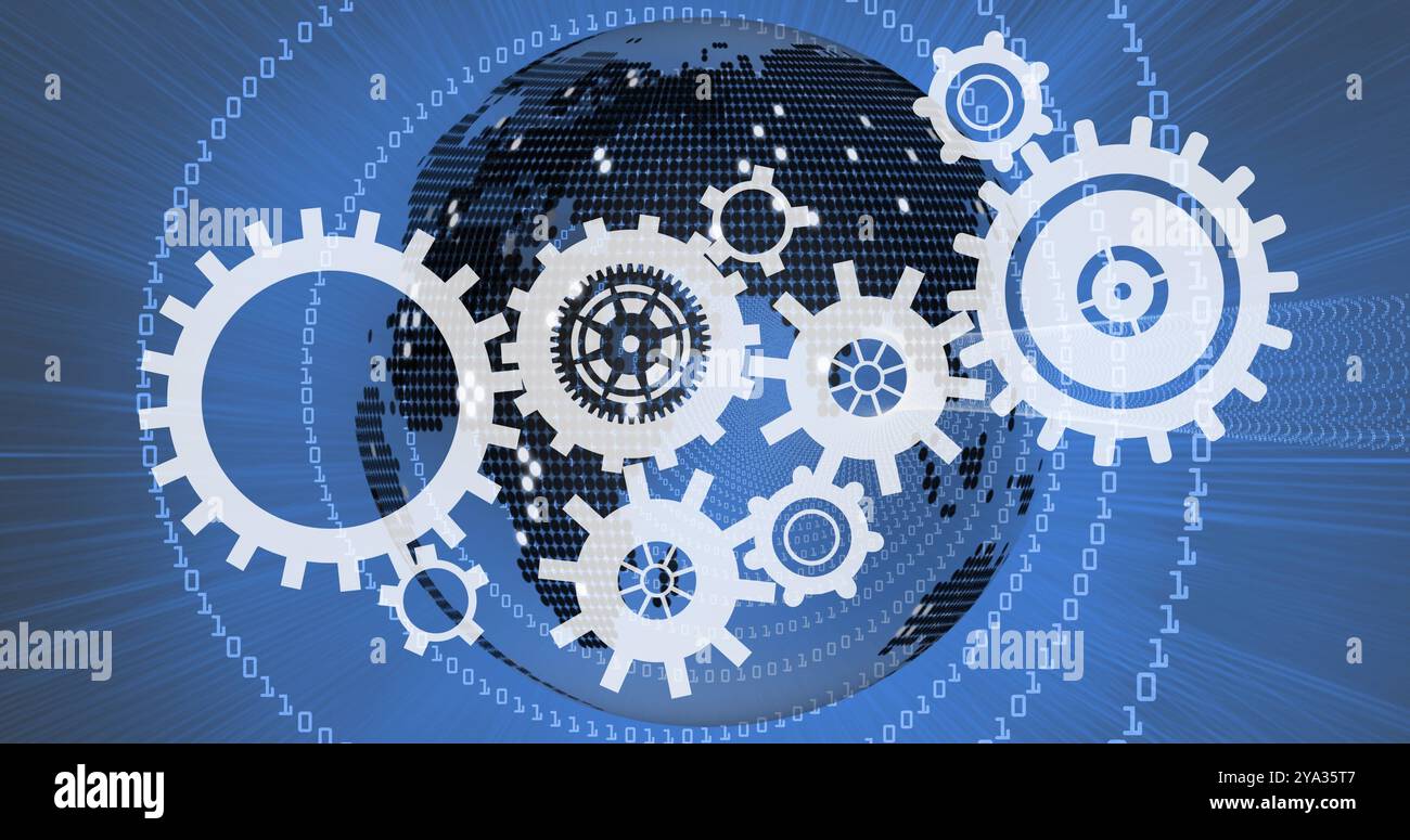 Icon view of white gear wheels moving clockwise and counterclockwise ...