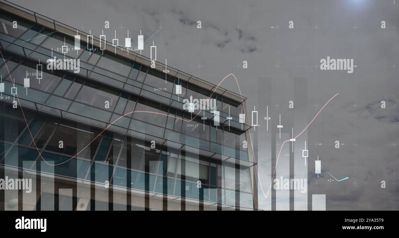 Digital image of graphs moving in the screen and background of a ...