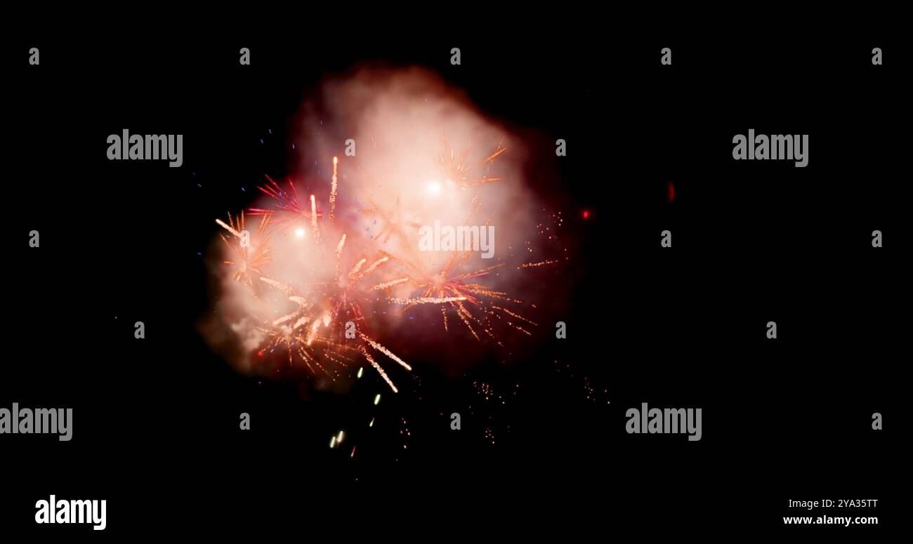Digital image of red fireworks exploding against black background. 4k ...