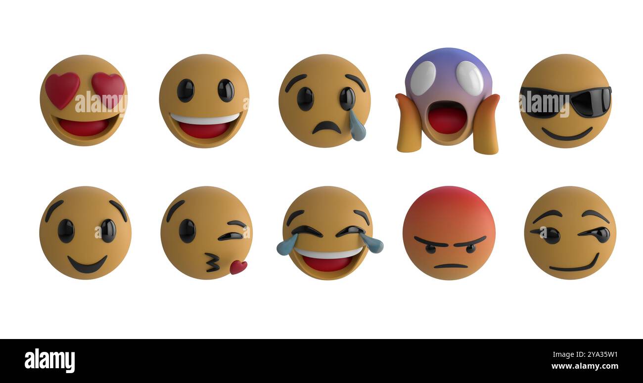 Image of eight emoji icons on a white background 4k Stock Photo - Alamy