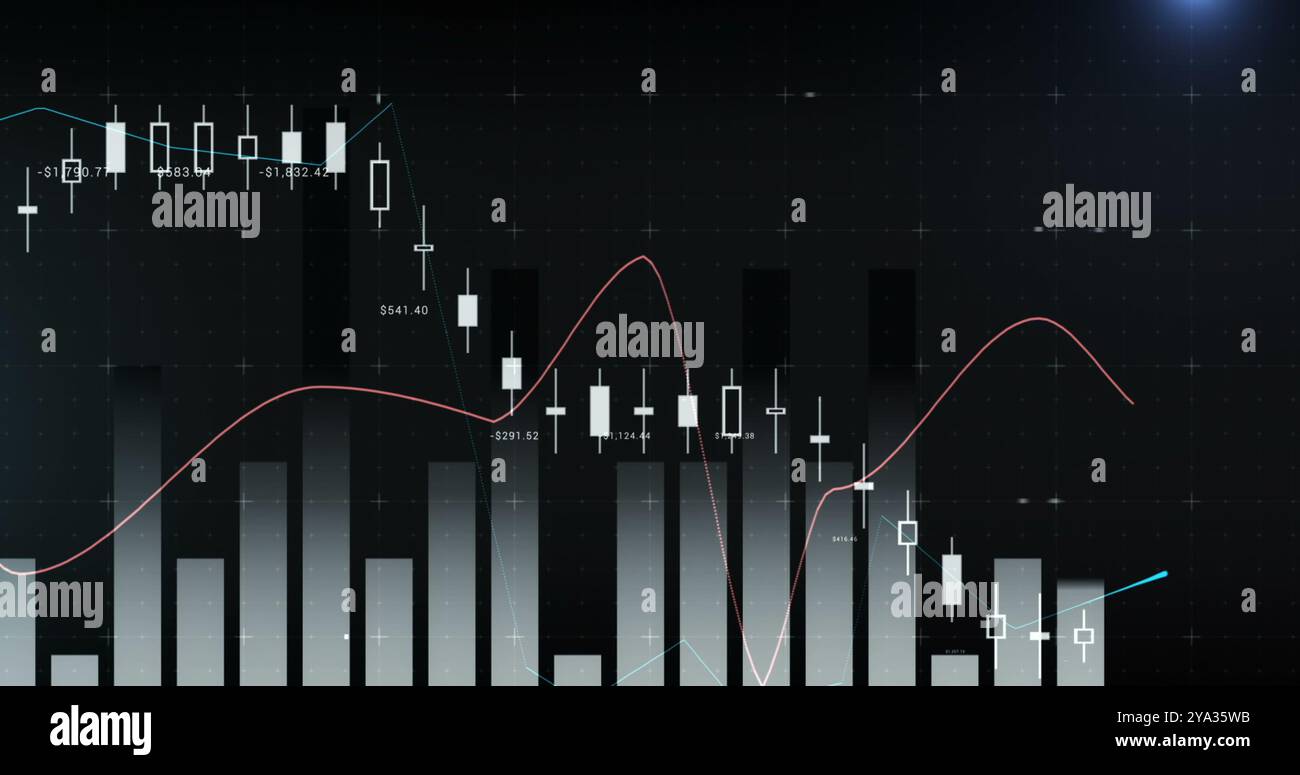 Digital image of different graphs moving in the screen with a dark ...