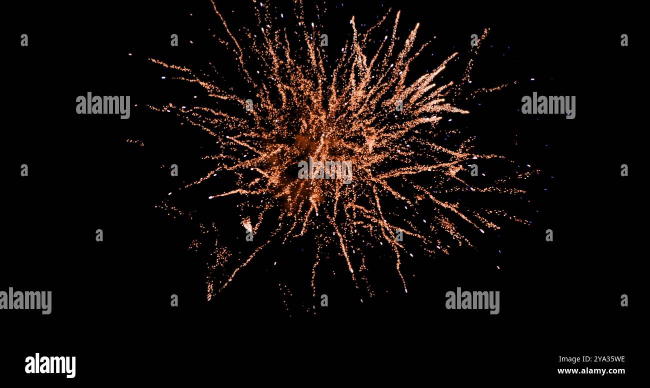 Digital image of orange fireworks exploding against black background ...
