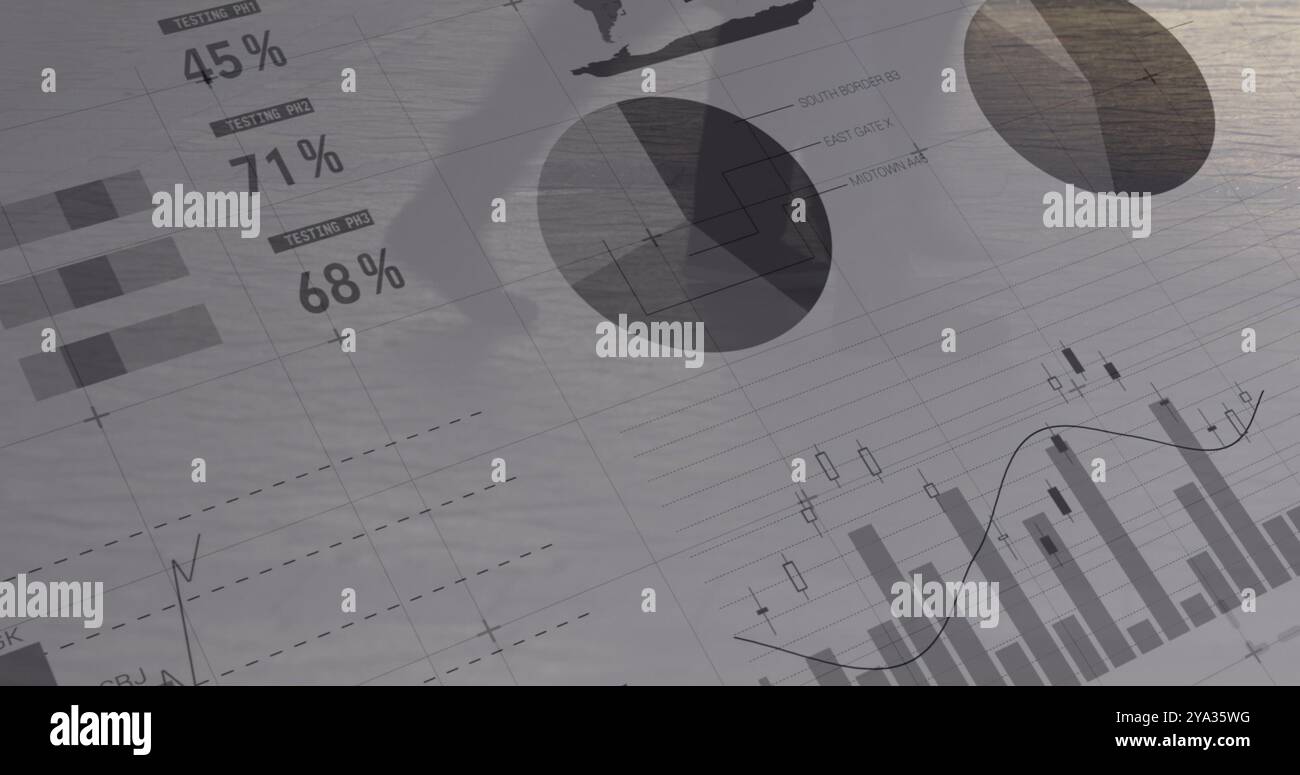 Image of fast walking people with financial data and graphs in the ...