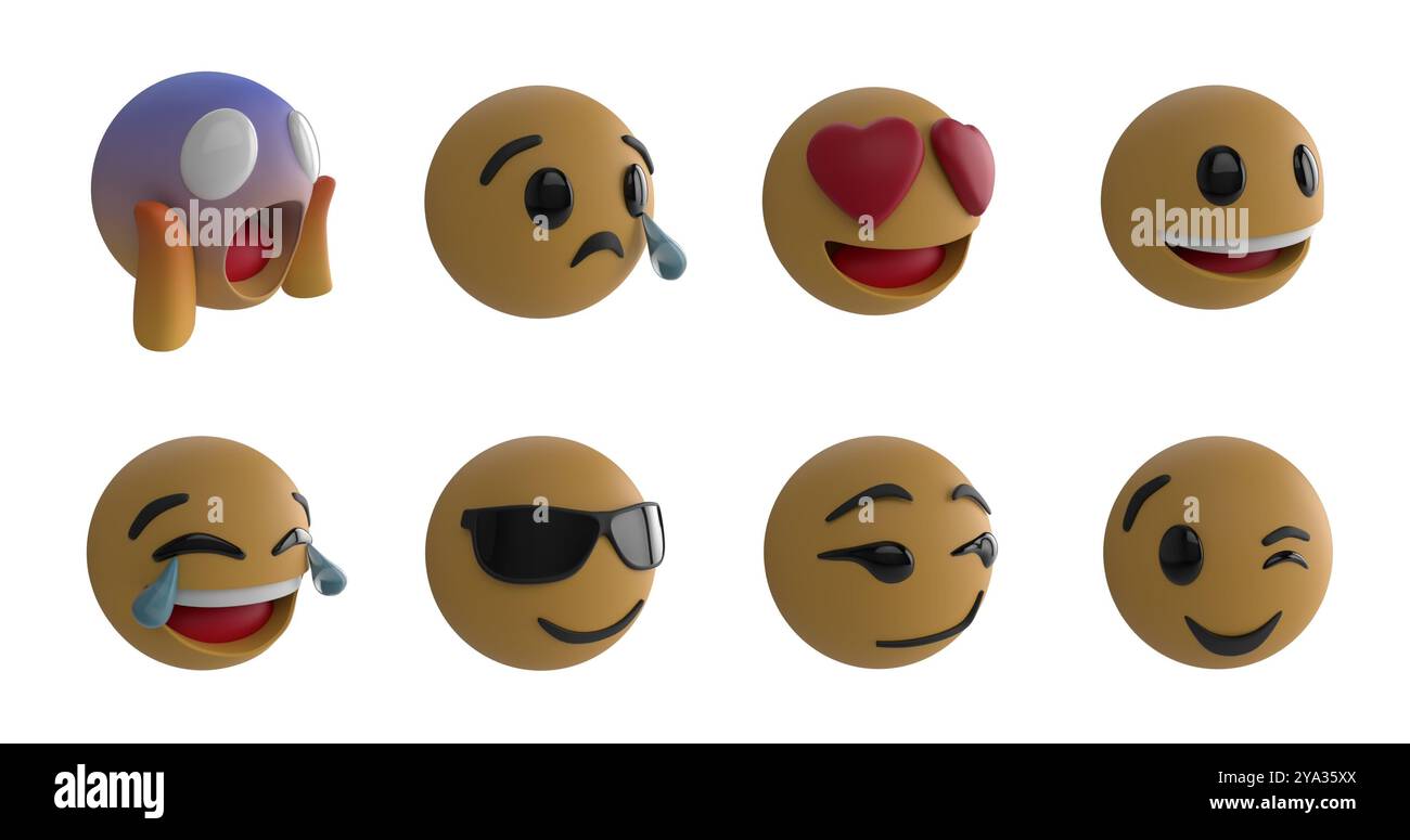 Image of eight emoji icons on a white background 4k Stock Photo - Alamy