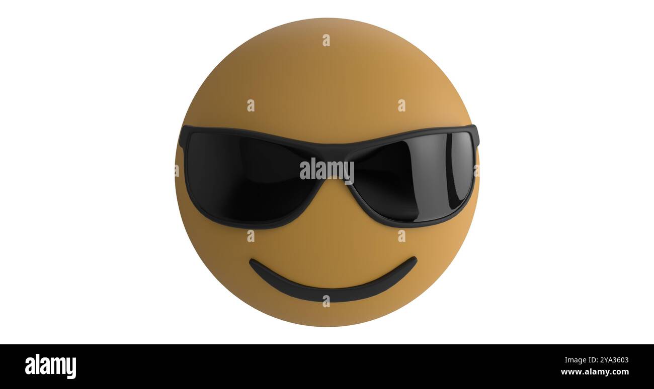 Image of a nodding smiling emoji icon wearing sunglasses on a white ...