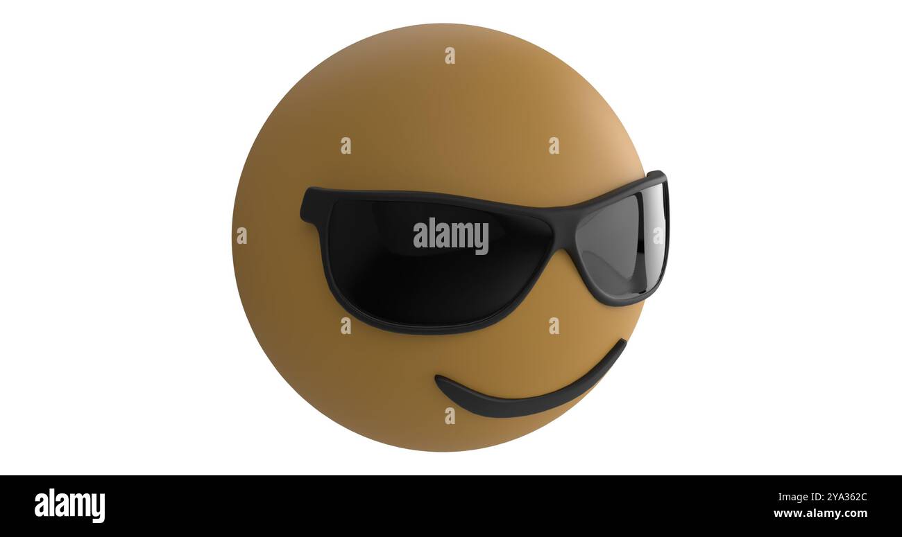 Image of a nodding smiling emoji icon wearing sunglasses on a white ...