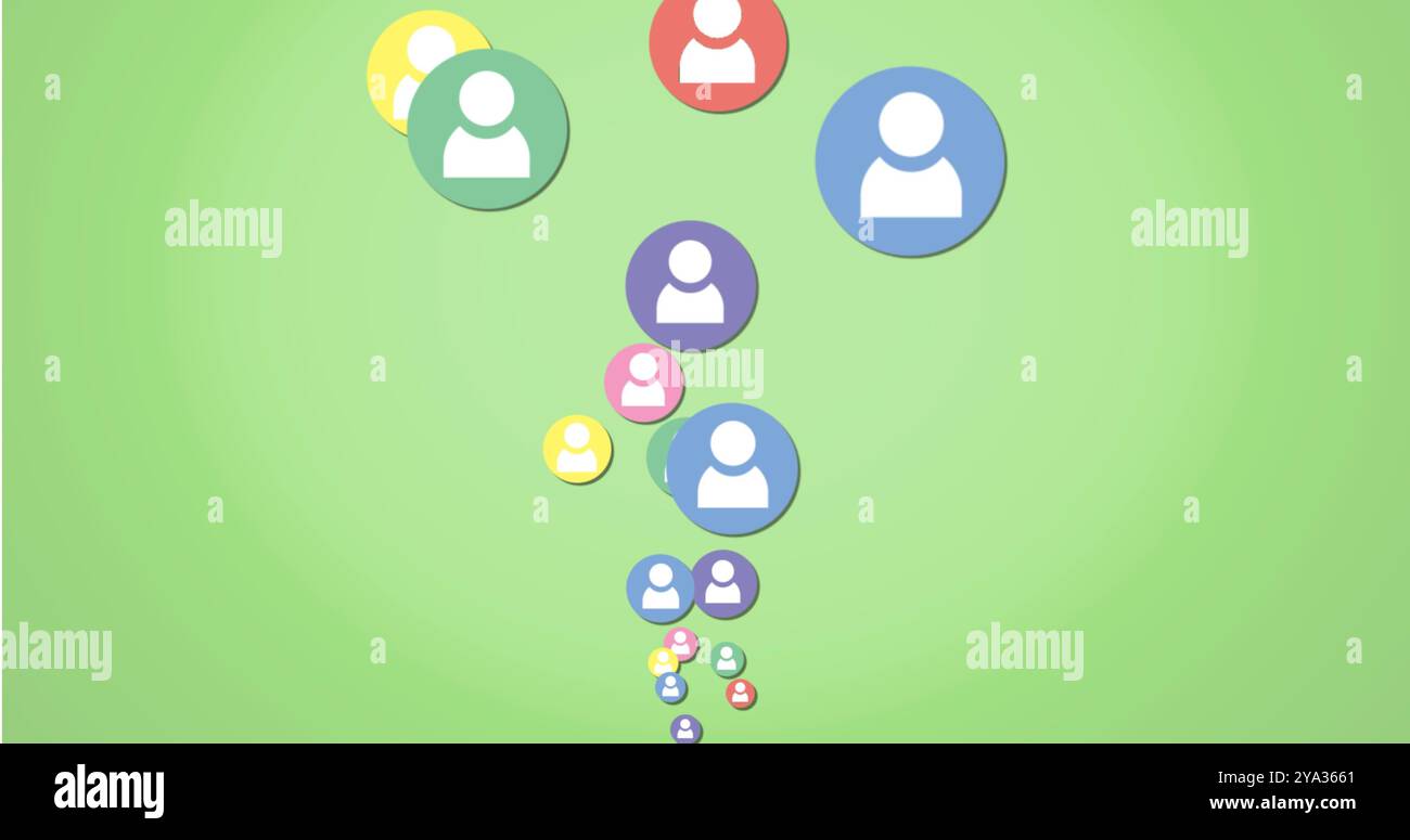 Digital image of follower icons flying upwards in a green screen 4k ...