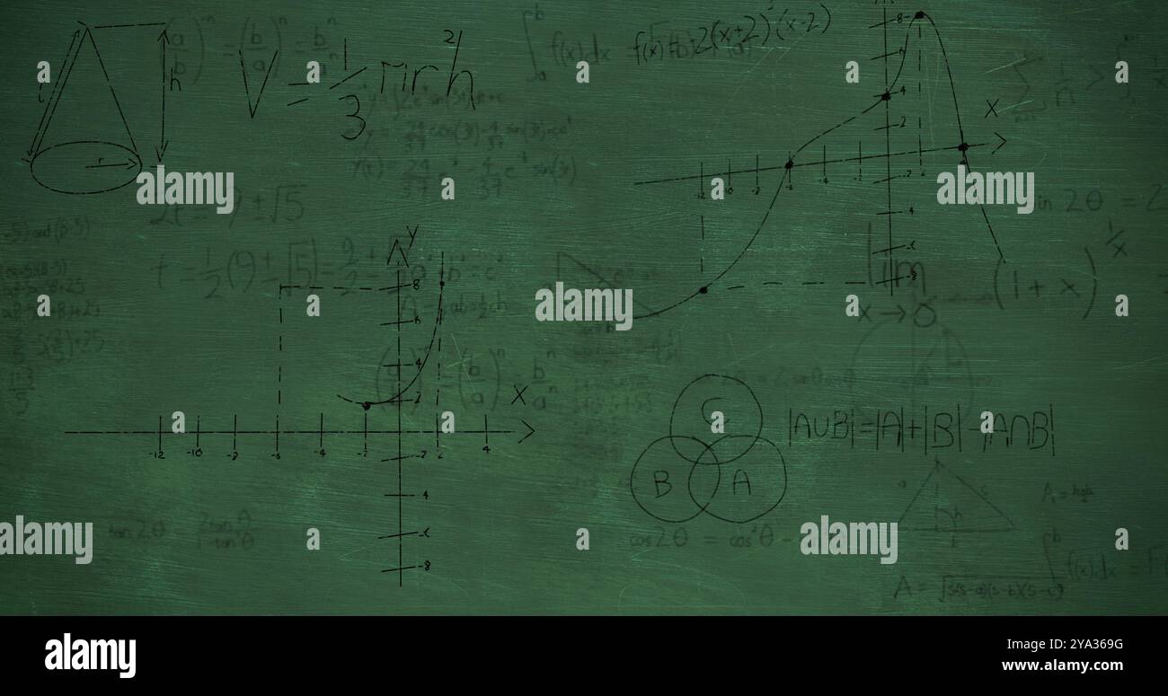 Image of handwritten mathematical calculations in black floating over a ...