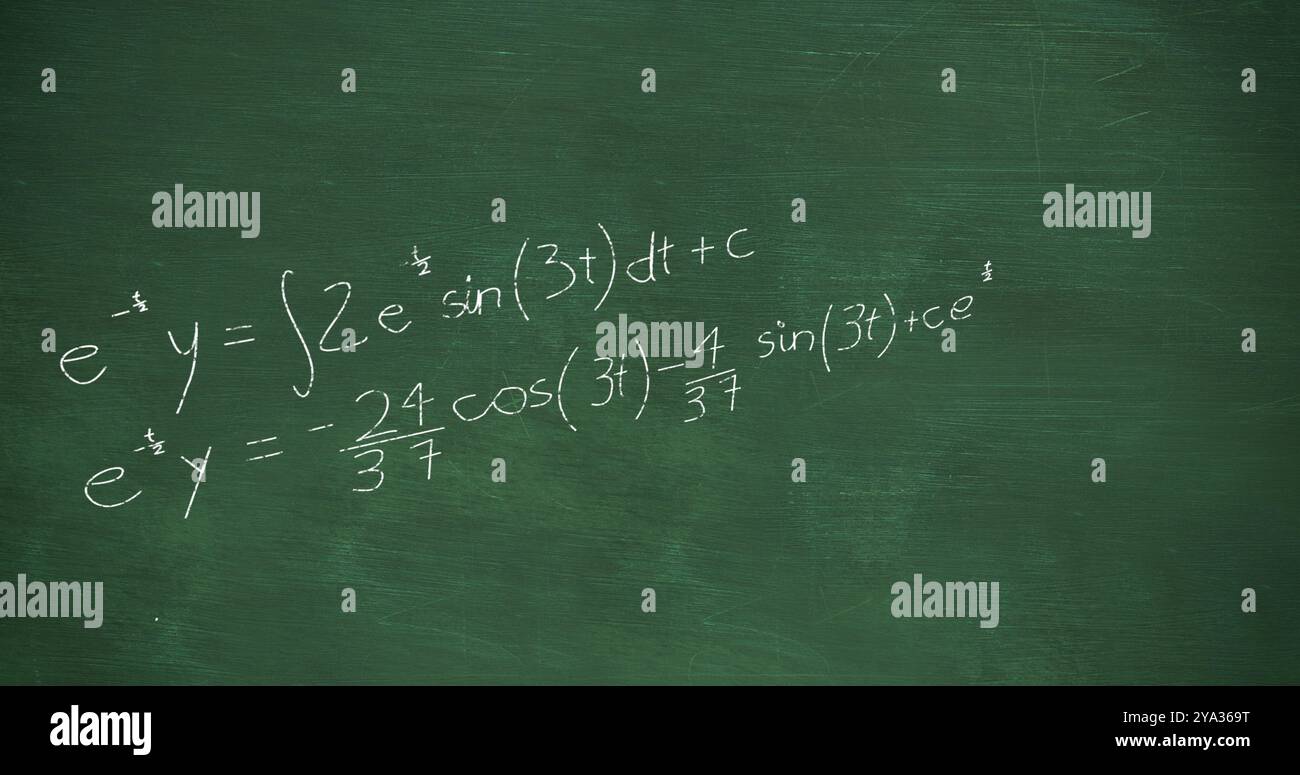 Image of mathematical calculations and equations handwritten in white ...