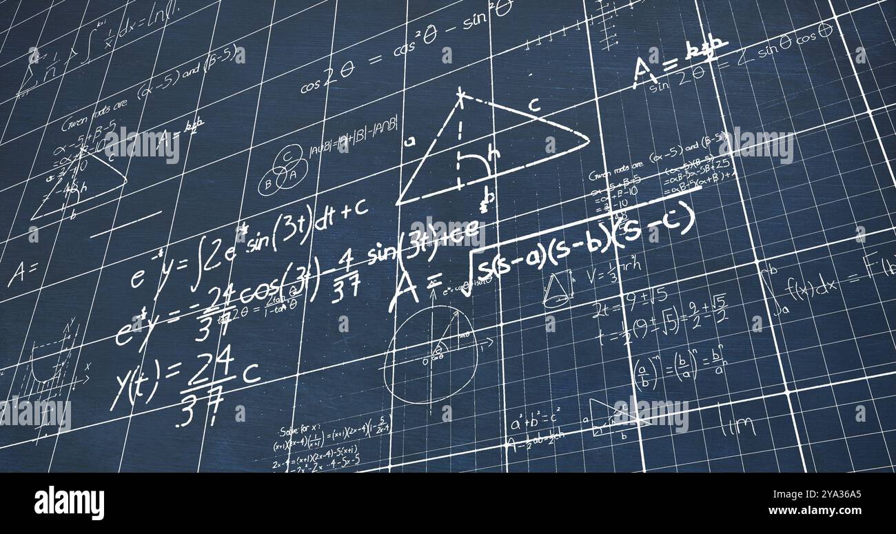 Image of handwritten mathematical calculations in white chalk floating ...