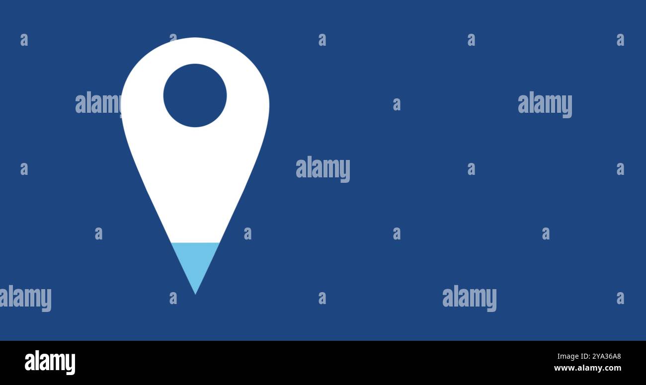 Image of a gps map pin symbol filling in pale blue on a dark blue ...