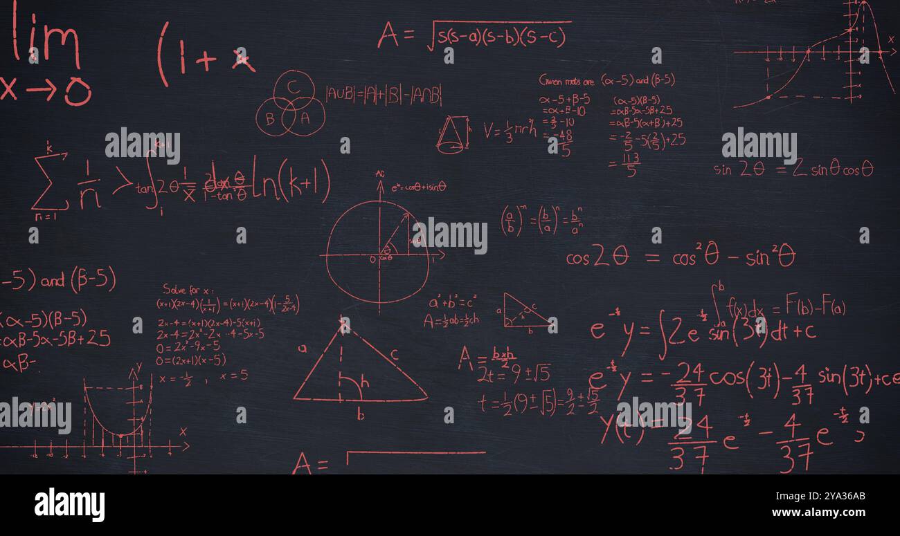 Image of handwritten mathematical calculations in red floating over a ...