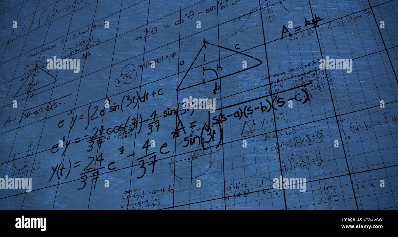 Image of handwritten mathematical calculations in black floating over a ...