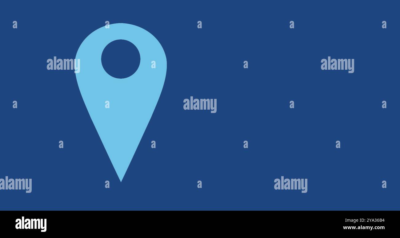 Image of a gps map pin symbol filling in pale blue on a dark blue ...