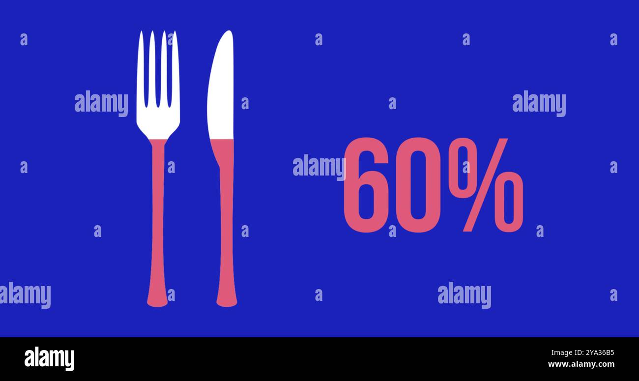 Image of a knife and fork shape and percent increasing from zero to one ...