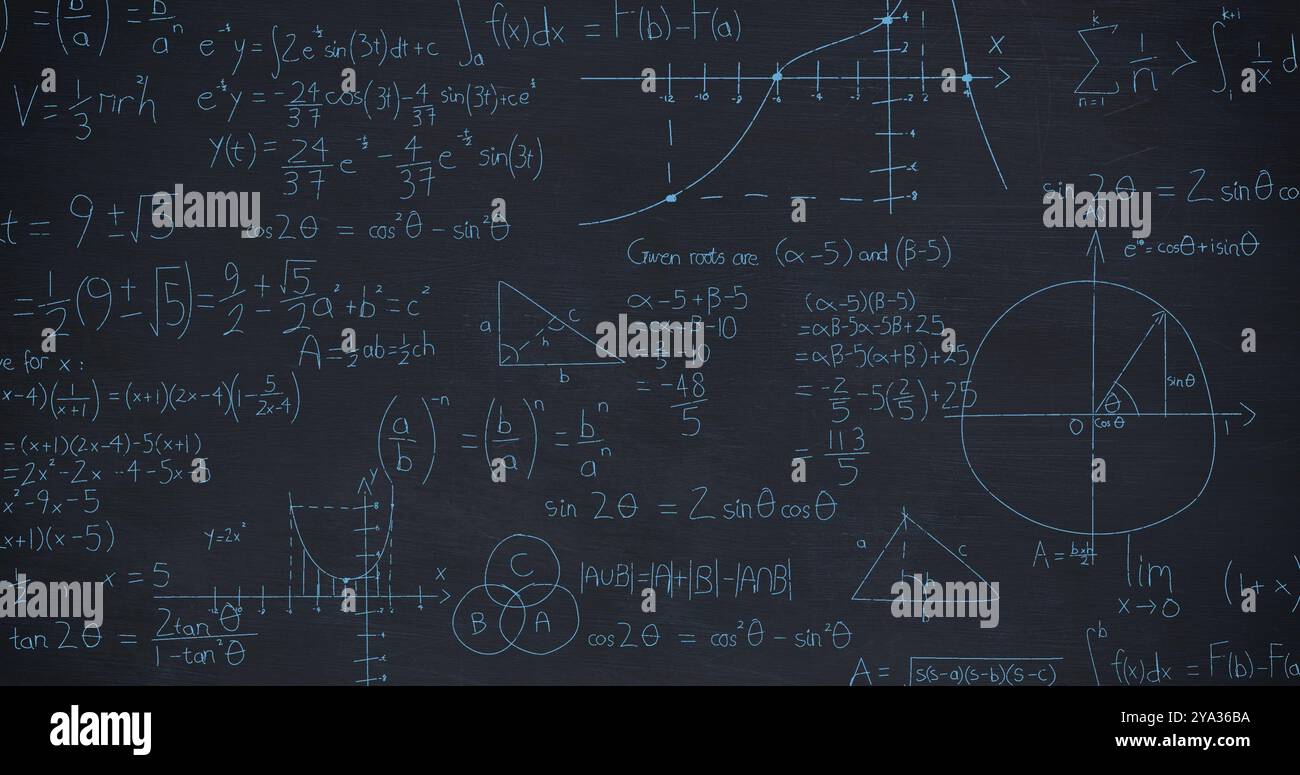 Image of handwritten mathematical calculations in blue appearing on a ...
