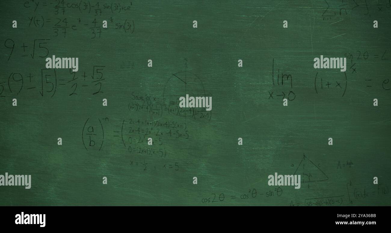 Image of handwritten mathematical calculations in black floating over a ...