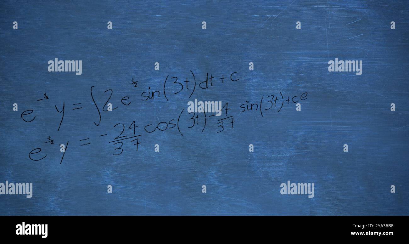 Image of handwritten mathematical calculations in black floating over a ...