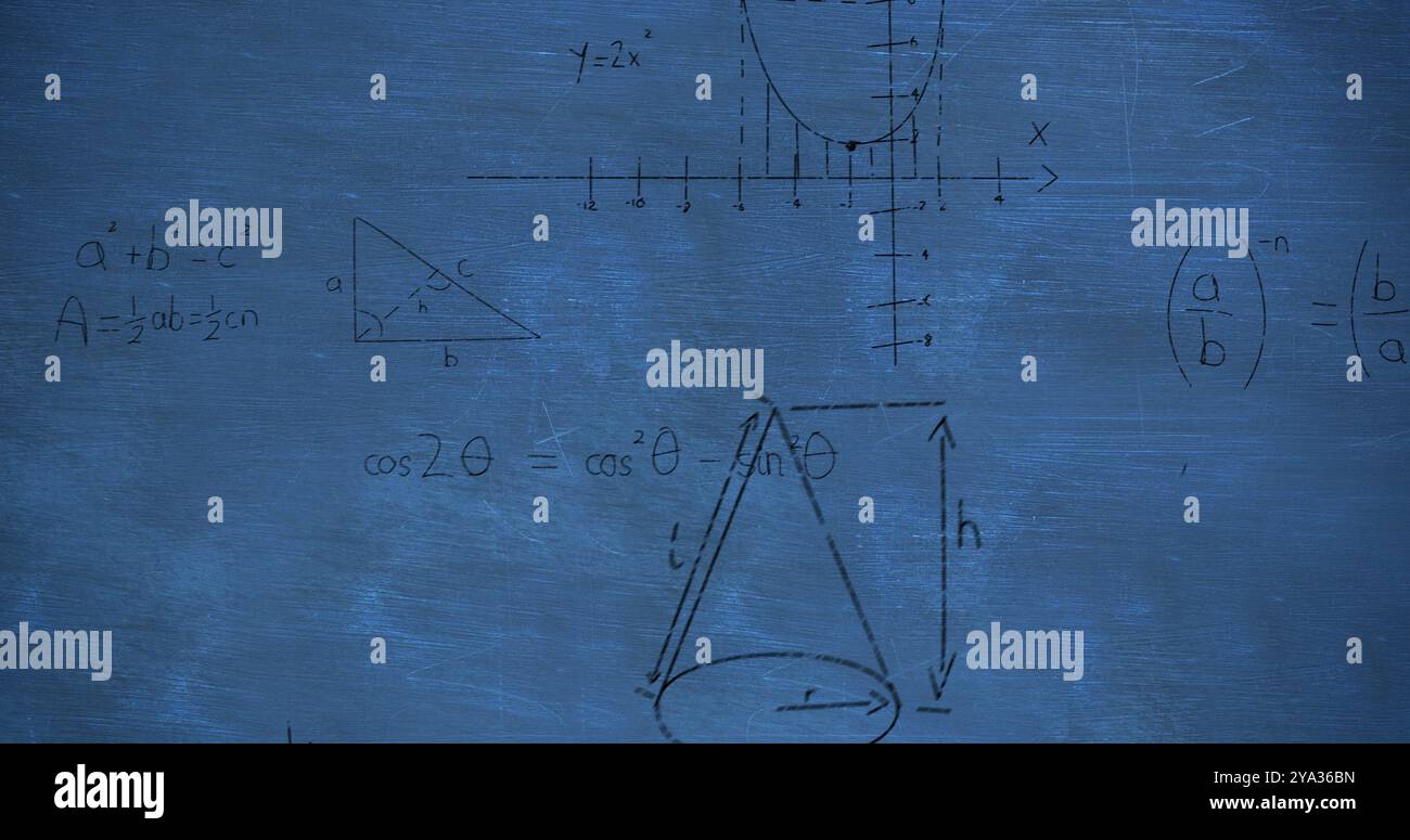 Image of handwritten mathematical calculations in black floating over a ...