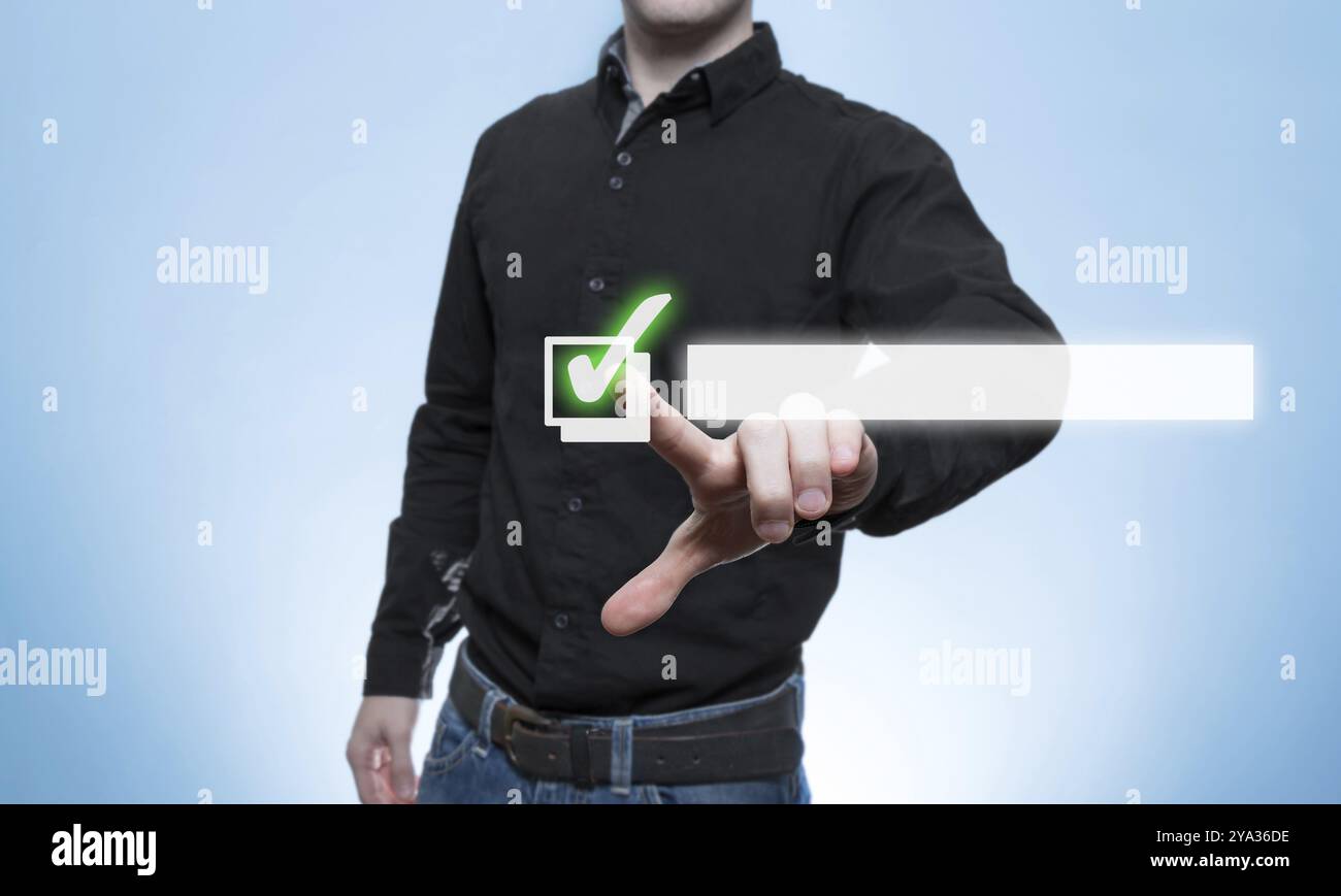 You tick off a virtual checklist with a green tick Stock Photo - Alamy