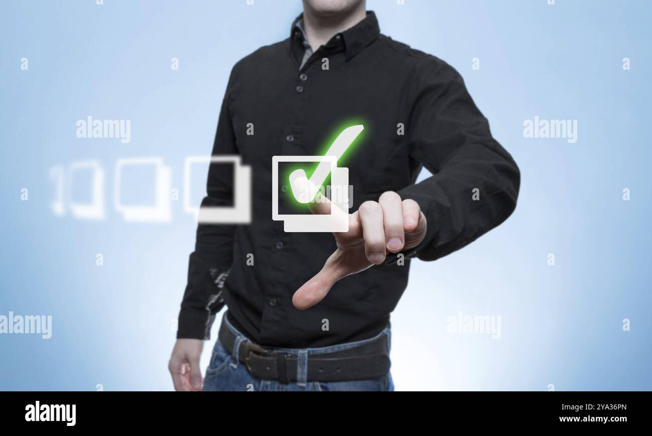 The human has created a virtual checklist with a green tick Stock Photo ...