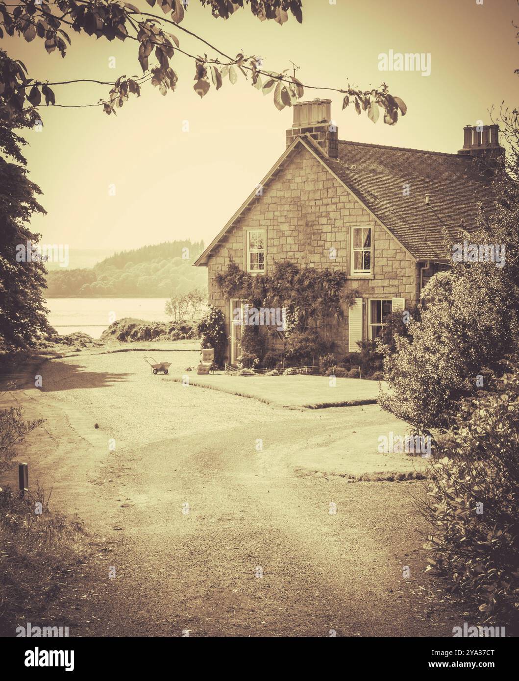 Retro Sepia Styled Photo Of Idyllic Remote Cottage By The Sea Stock ...
