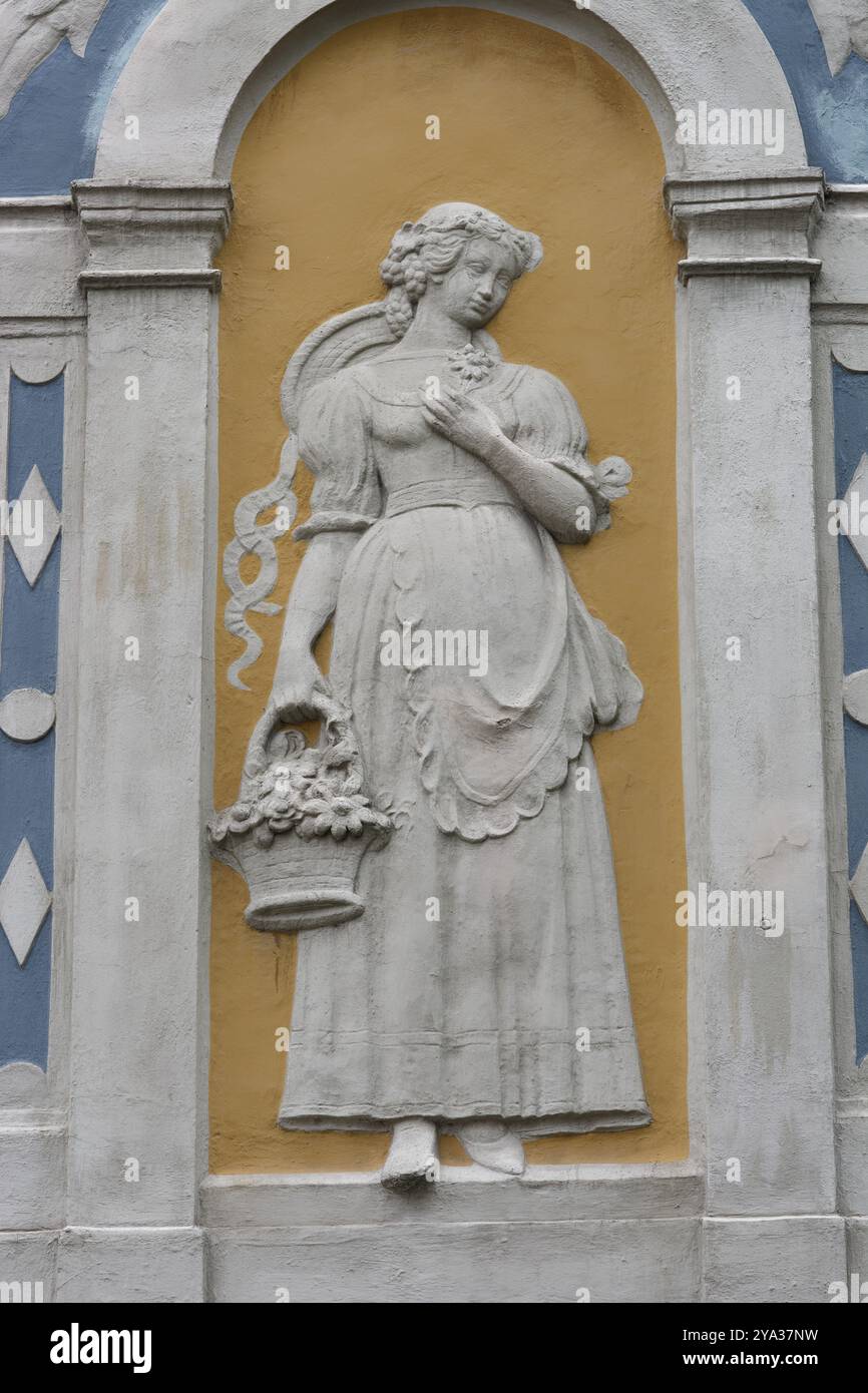 Sculpture on building facade, Munich, Bavaria, Upper Bavaria, Germany ...