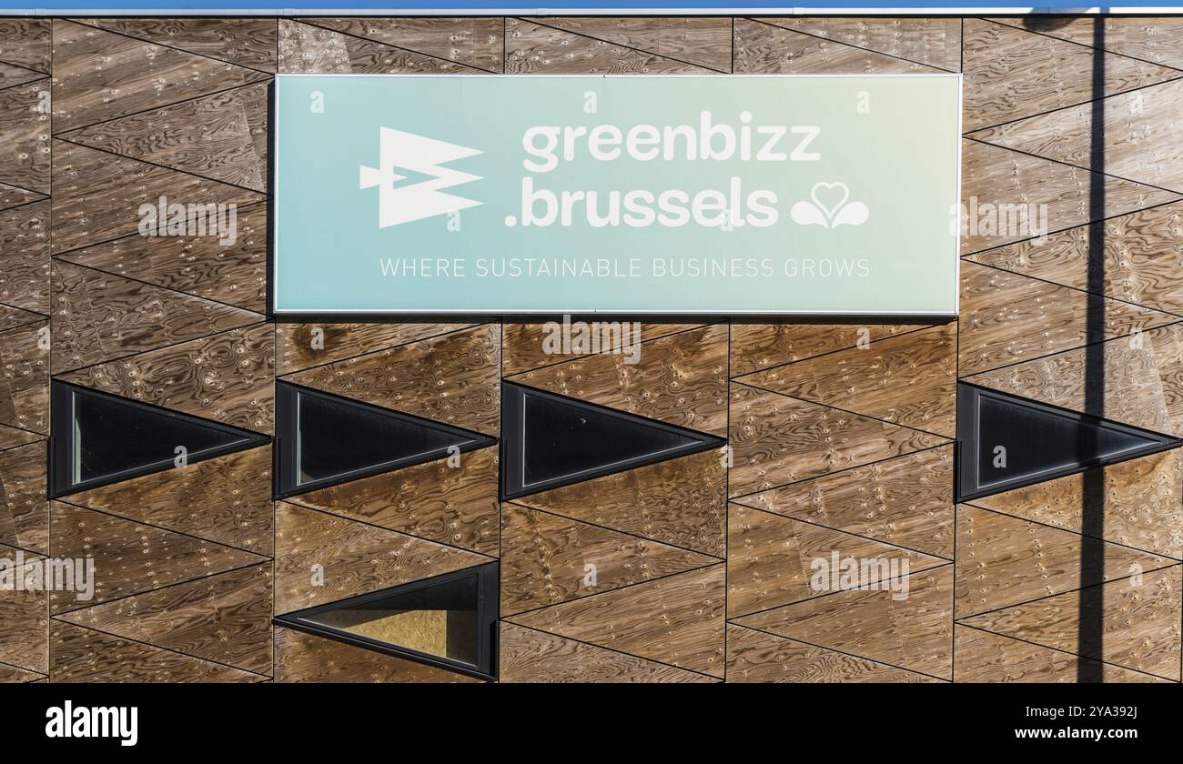 Belgium, Wooden brick wall with triangle pattern of the Greenbizz ...