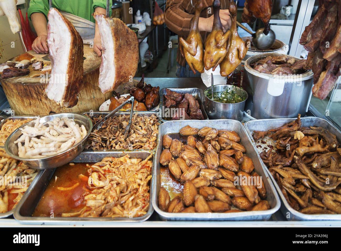 Chinese meat food at butcher shop in macau macao street market china ...
