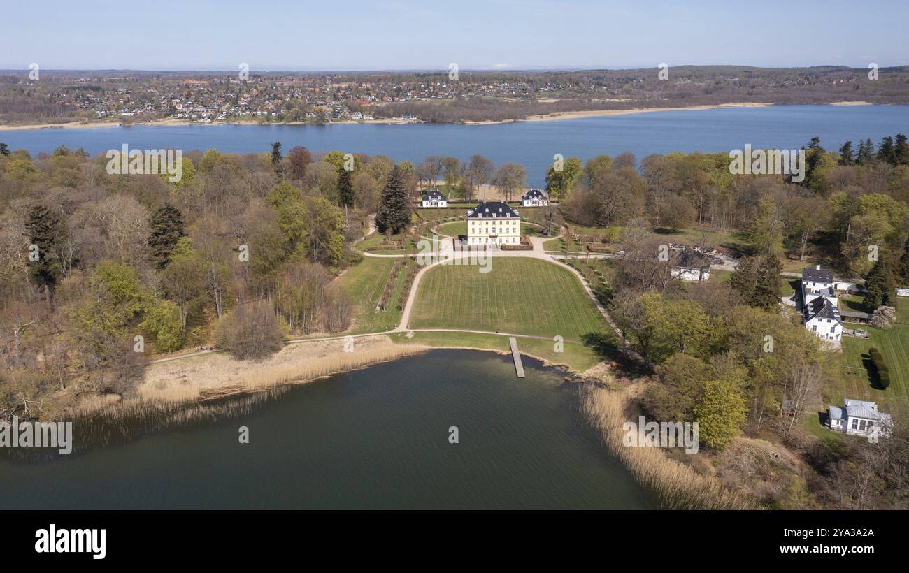 Holte, Denmark, April 26, 2022: Aerial drown view of Naesse Castle ...