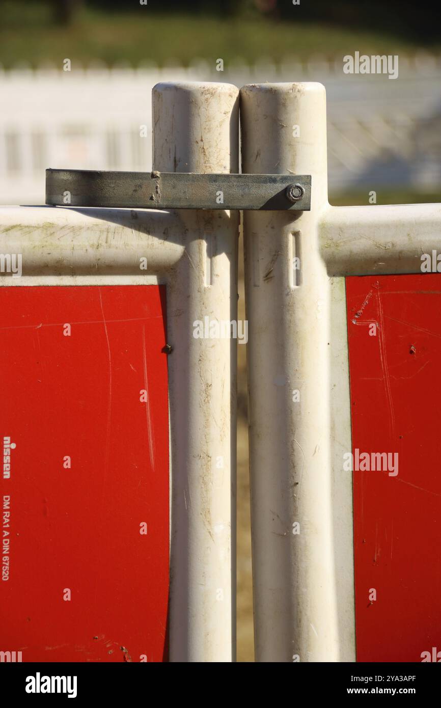 Safety bar on barrier fences that has been moved Stock Photo - Alamy