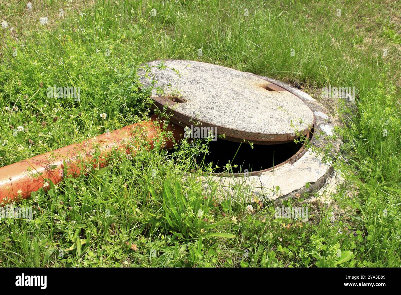 Waste water is channelled into a manhole via a pipe Stock Photo - Alamy