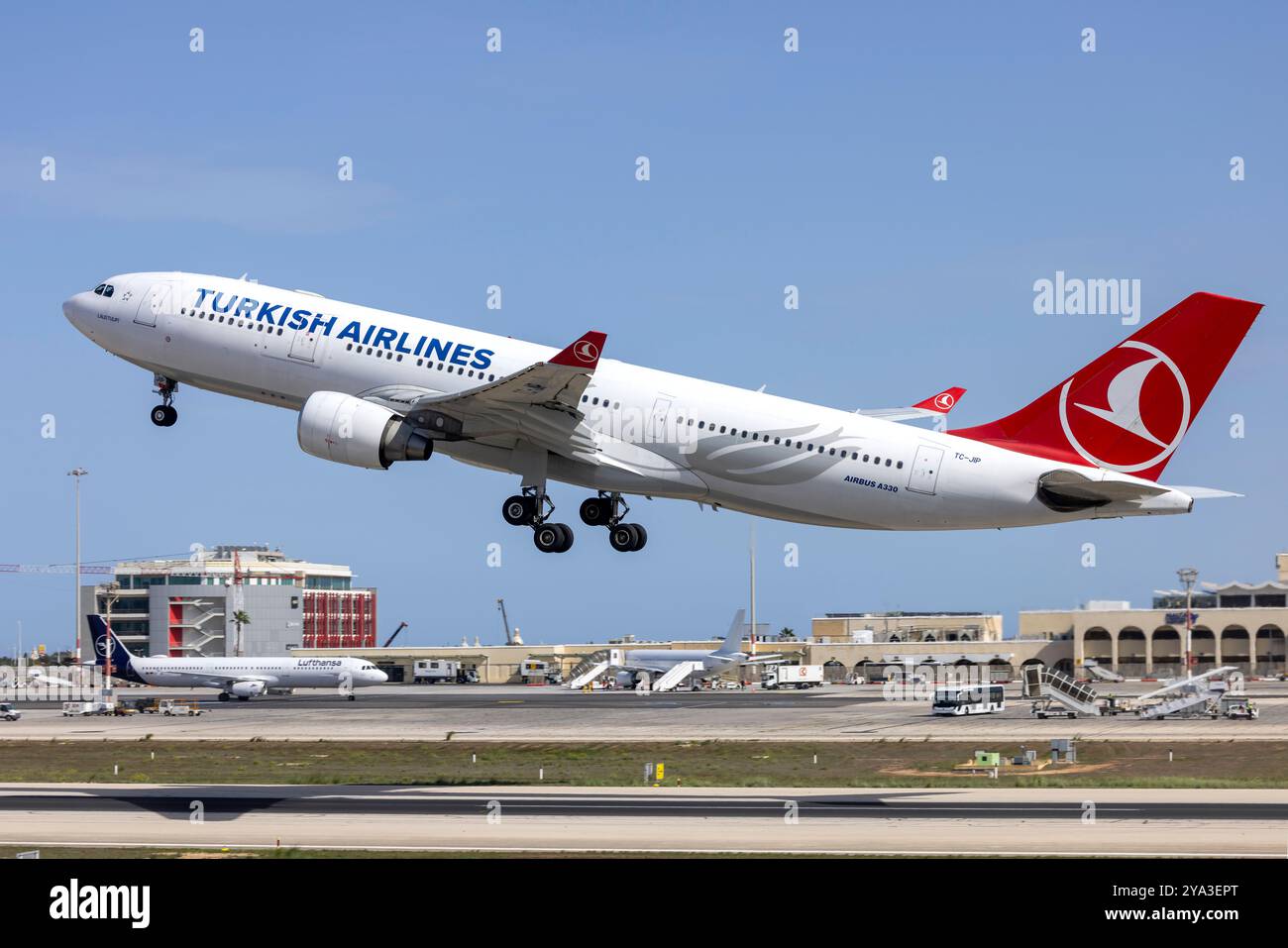 Turkish Airlines Airbus A330-223 (REG: TC-JIP) taking off runway 31 as flight TK1370 to Istanbul ...