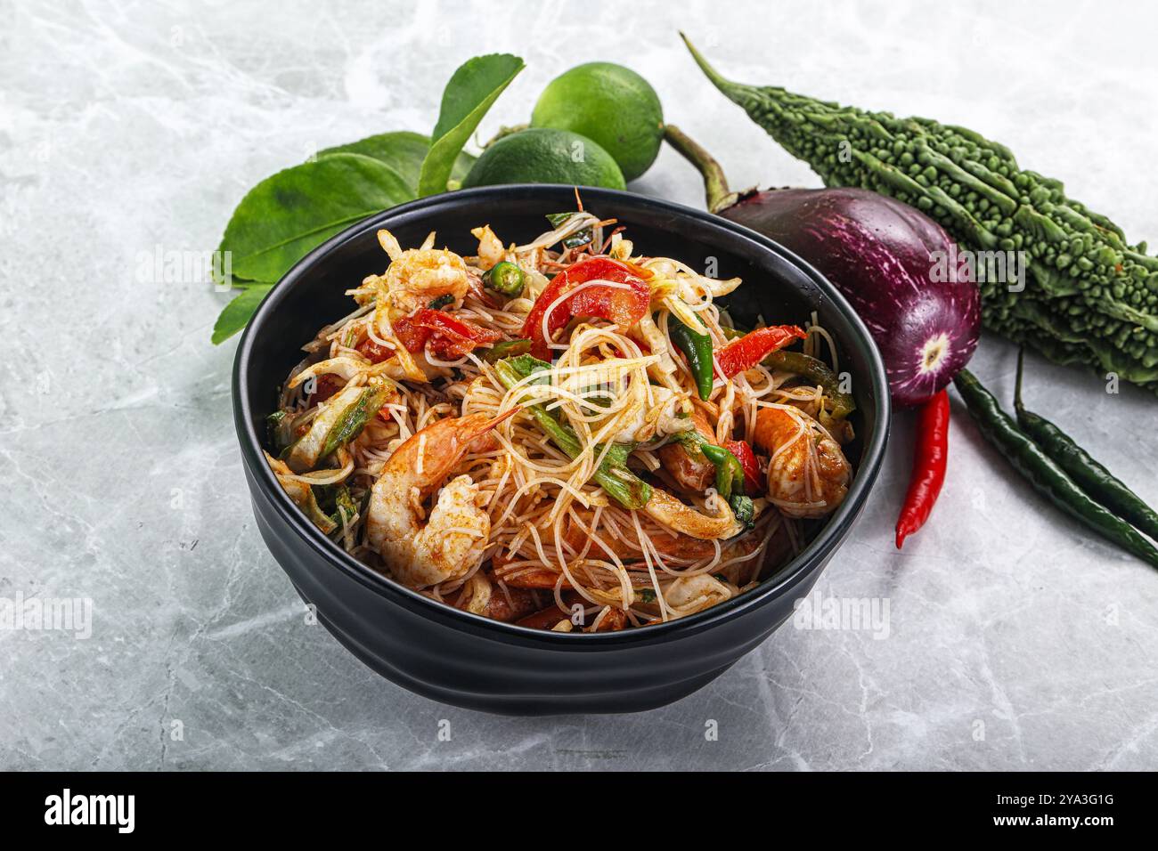 Thai Spicy Vermicelli Salad with Prawns - YAM WOON SEN KOON Stock Photo ...