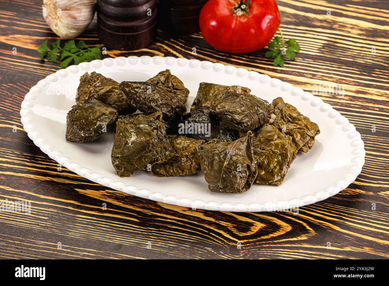 Stuffed dolma - various meat in grape leaves Stock Photo - Alamy
