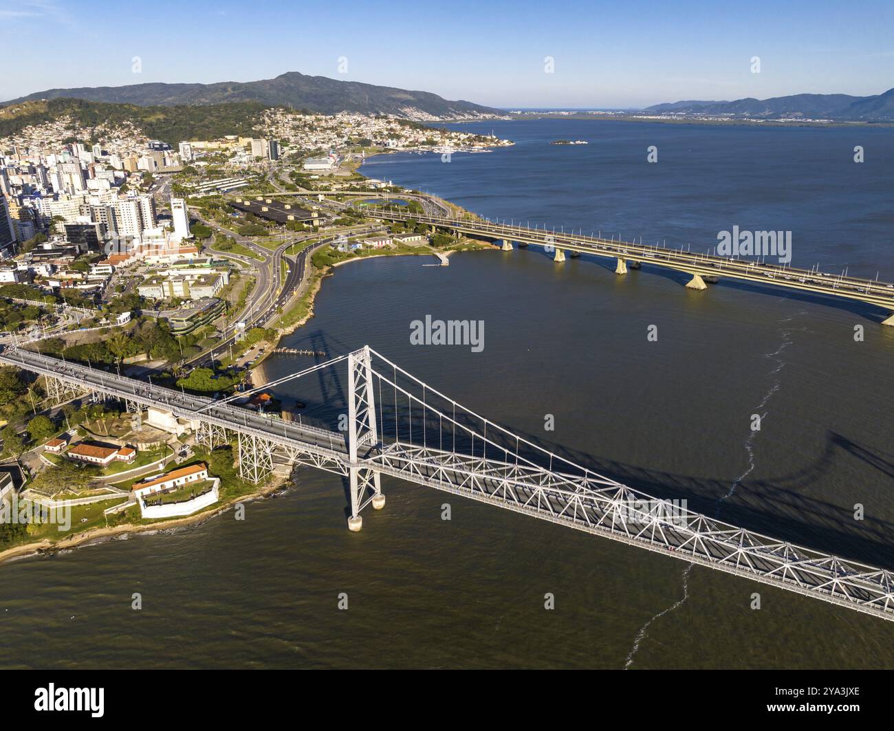 Florianopolis in Santa Catarina. Hercilio Luz Bridge. Aerial image ...