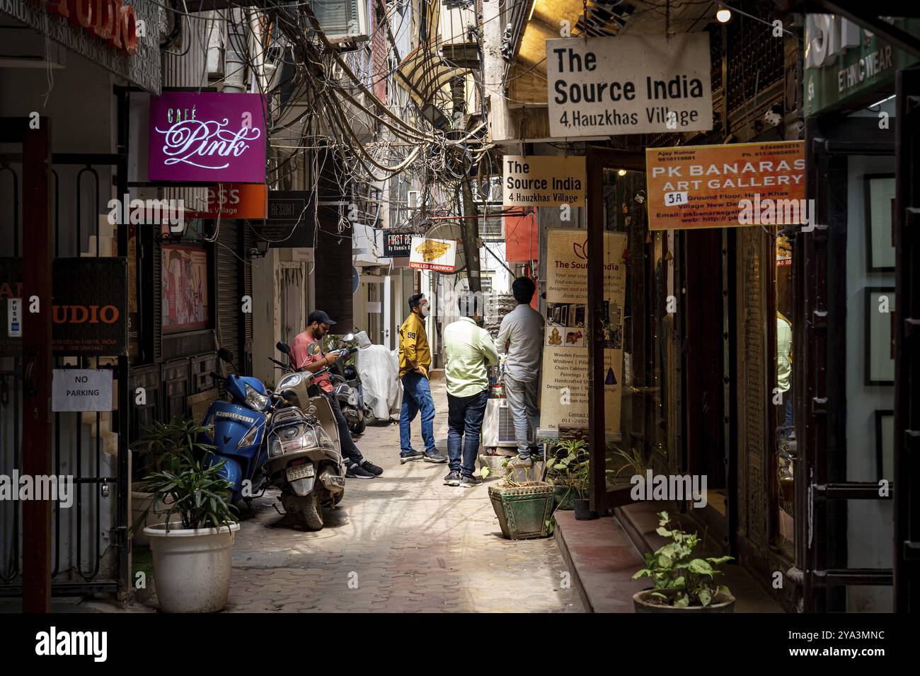 New Delhi, India, March 30, 2023: People and shops in Hauz Khas Village ...