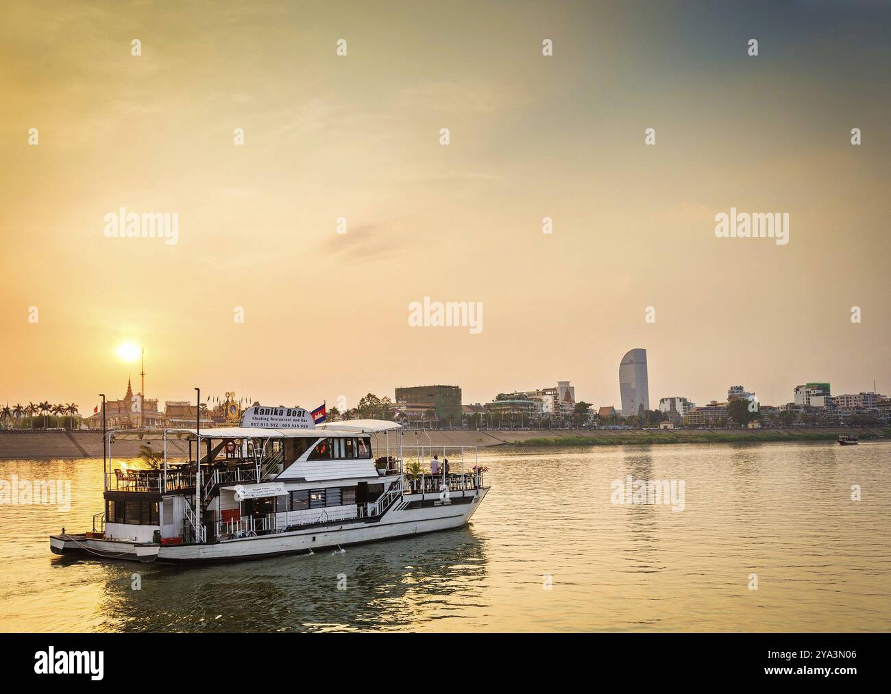 Tourist boat on sunset cruise in phnom penh cambodia tonle sap river ...