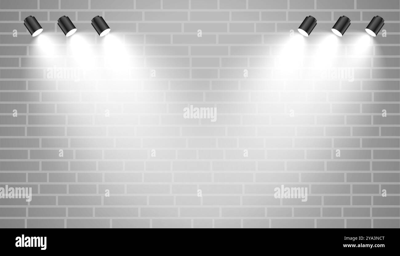 brick wall background with realistic bright focus light effect vector ...