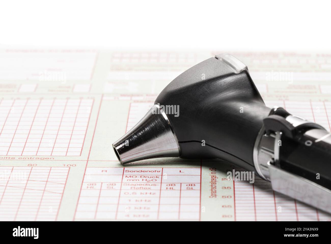 Otoscope for ear diagnosis is on an examination form Stock Photo - Alamy